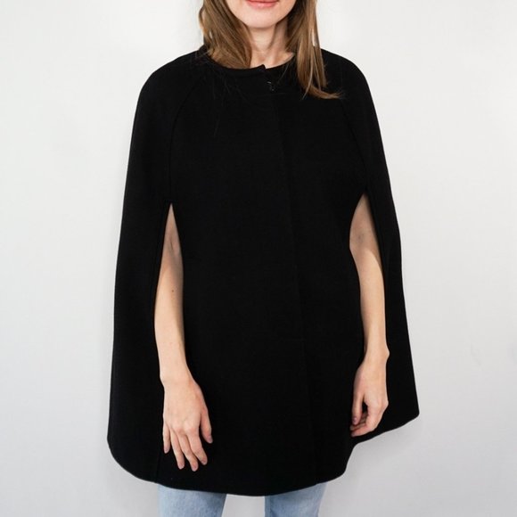 J. Crew | Jackets & Coats | J Crew Black Cape Jacket In Melton Wool ...